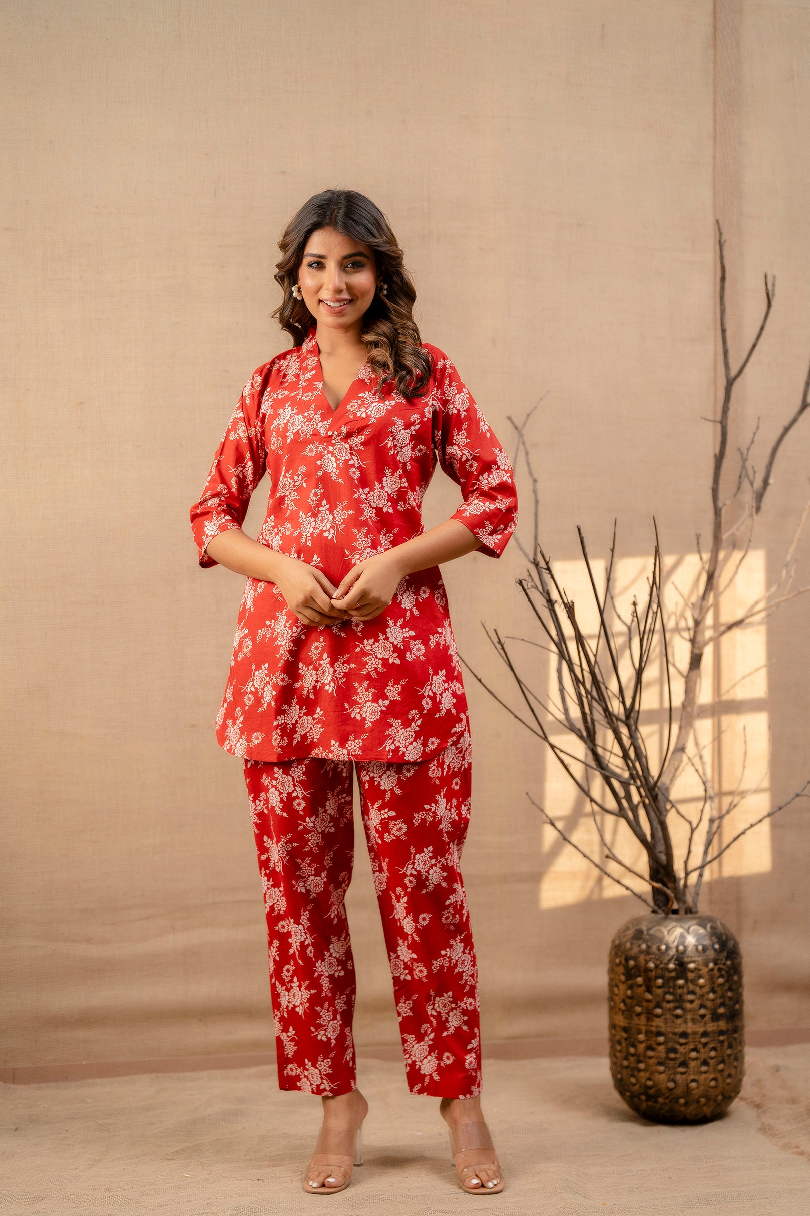 Ruby Floret Cotton Loungewear Co-ord Set – Kalikii India